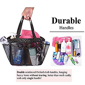 Haundry Mesh Shower Caddy Basket, Large College Dorm Bathroom Caddy Organizer with Key Hook and Oxford Handles, 8 Pockets, Hanging Portable Tote Bag for Camp Gym
