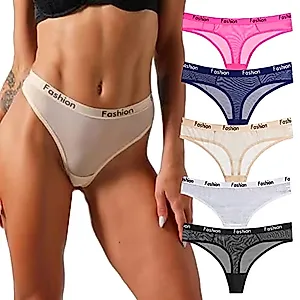 chelectnis Seamless Thongs for Women 5 Pack Breathable Underwear High Rise Bikini Panties G String T Back Stretch Tangas