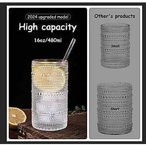 Dingerjar 2024 Upgraded Large Capacity 16 oz/480 ml Hobnail Glasses Drinking Set of 12 - Heavy Vintage Glassware