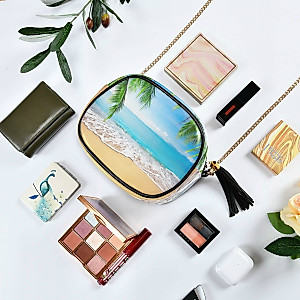 ALAZA Tropical Beach Palm Tree PU Leather Small Women Crossbody Shoulder Bag Purse Wallet with Adjustable Chain Strap