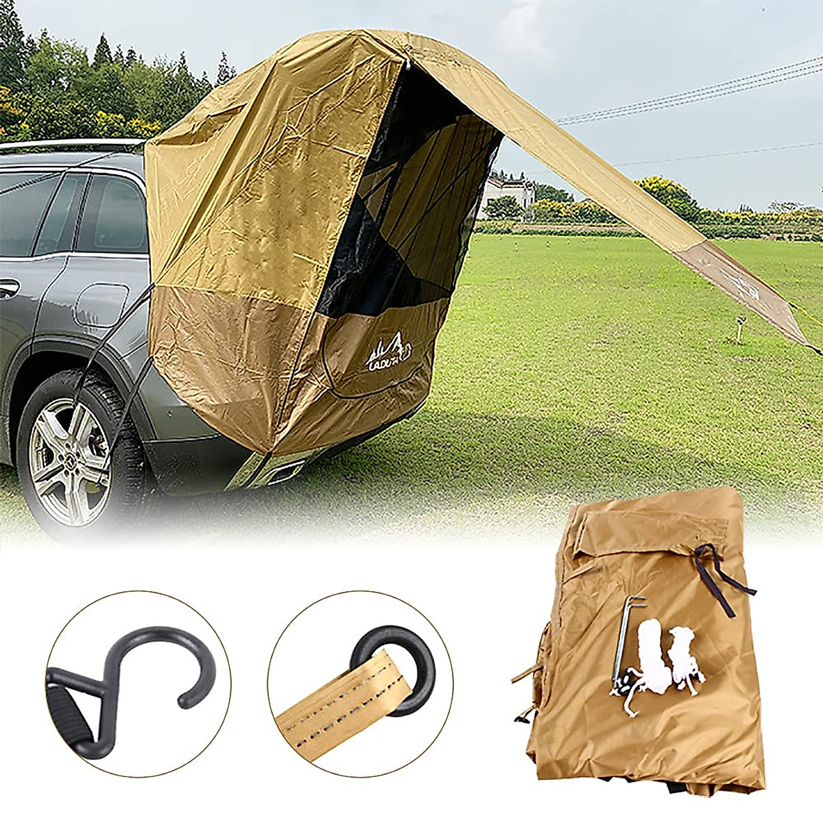 Camping Outdoor Car Trunk Tent, SUV Rainproof Car Rear Extension Awning Camping Picnic Sun Shade Rainproof Canopy