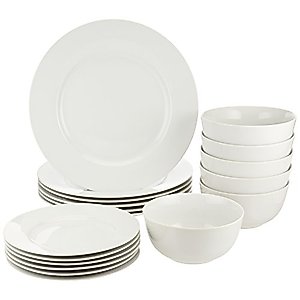 Amazon Basics 18-Piece Kitchen Dinnerware Set, Plates, Dishes, Bowls, Service for 6 - White