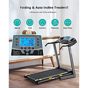 Auto Incline Treadmill 12-Level Automatic Incline Adjustment Folding Treadmill Electric Treadmill for HomeWorkout Running Machine Pre-Set Training Programs & Large LCD Display