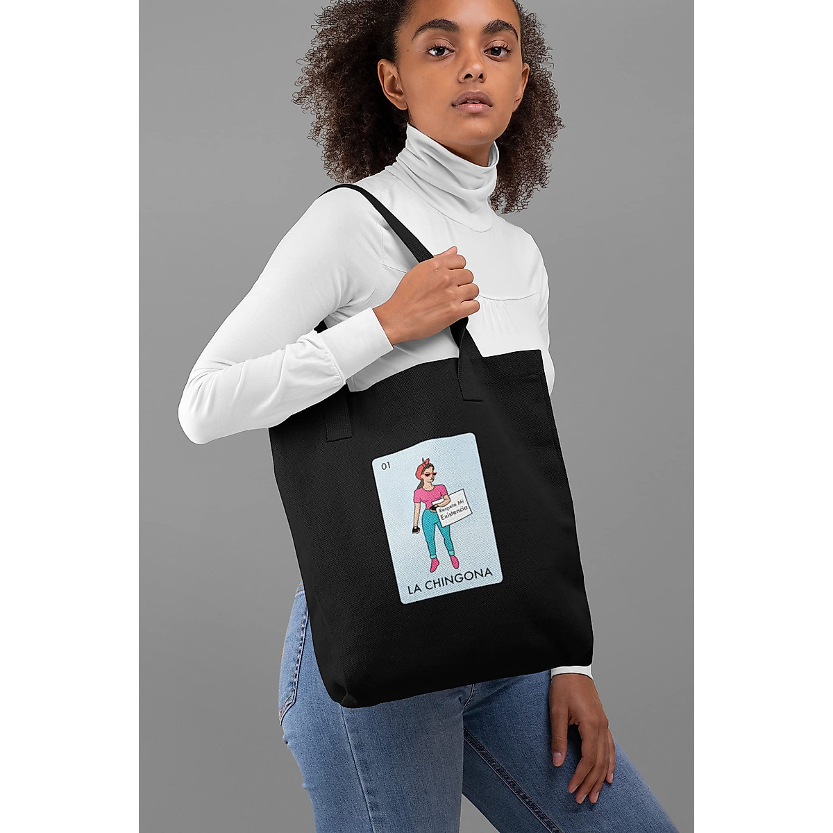 Pop Threads La Chingona Parody Feminist Latina Canvas Tote Bag Black 15x15 inches