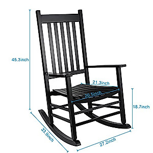 GnL Recsports Rocking Chair Wooden Frame Chair Indoor and Outdoor Fade Resistant Rocker with 350lbs Weight Capacity All Weather Porch Rocker for Garden Lawn Balcony Backyard and Patio Porch 1 Black