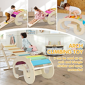 labebe Toddler Climbing Arch, Waldorf Rainbow Rocker Play, 3-in-1 Montessori Climbing Toys for Kid, Wooden Indoor Outdoor Play Gym Learning Playset, Playground for Kids Gift