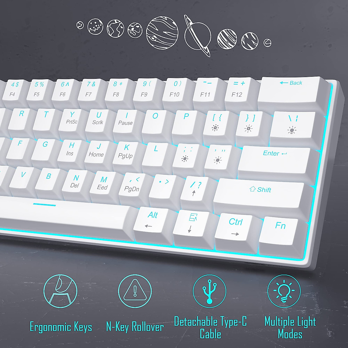 CMUNBBB 60 Percent Mechanical Gaming Keyboard, White Gaming Keyboard with Red