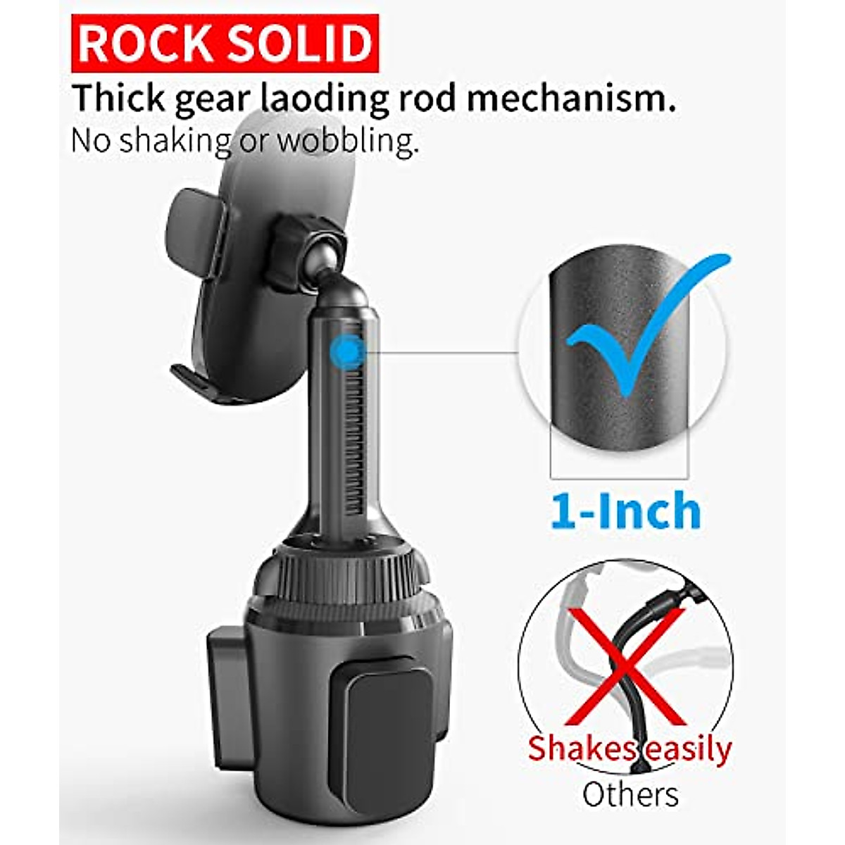 APPS2Car Solid Cup Holder Phone Mount for Car Truck with Quick Extension Long Arm Fast Swivel Adjustable Height 360 Rotatable, Low Profile Universal Mobile Mount Compatible with All Cell Phone iPhone