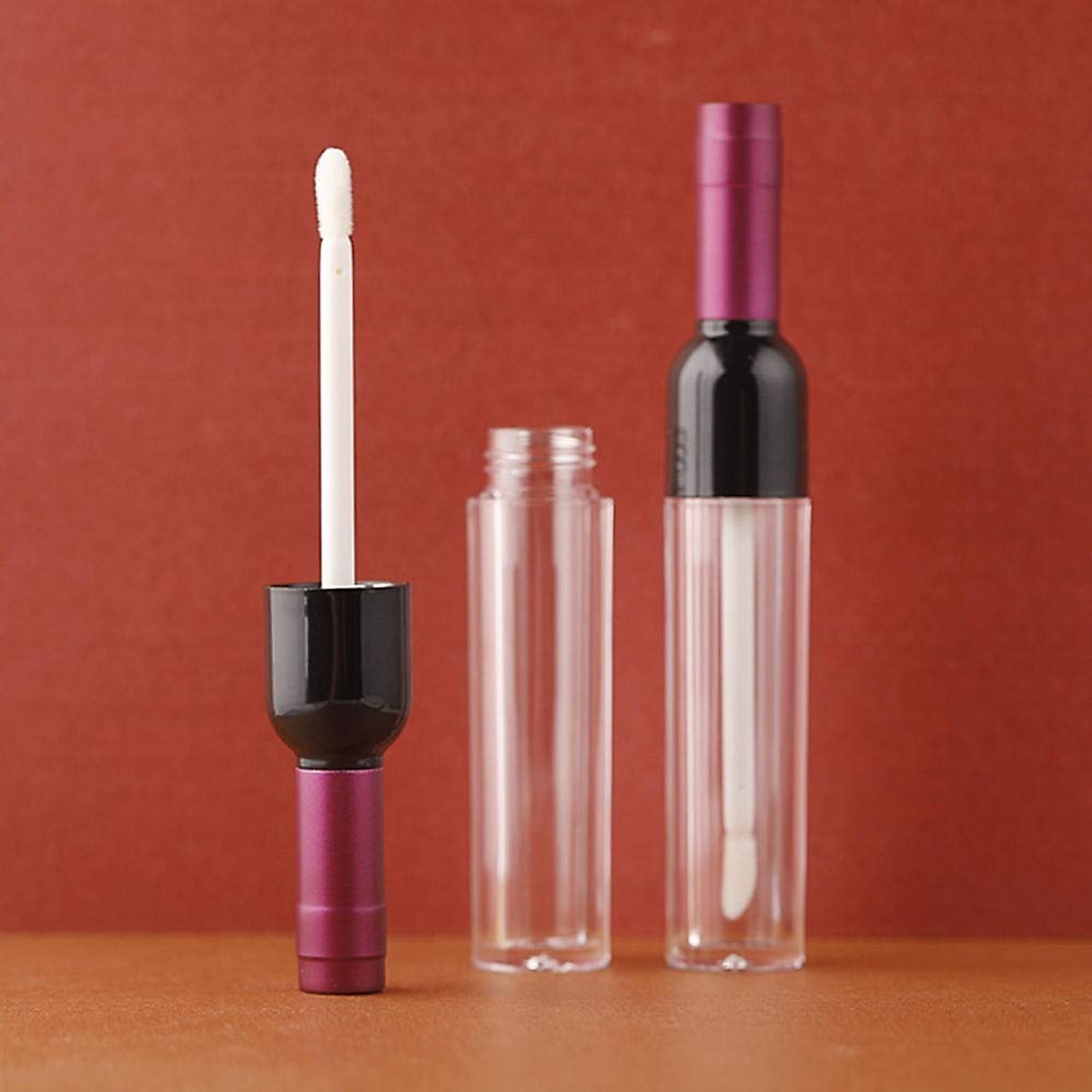 Healthcom 10 Pcs 5ml Empty Clear Wine Shaped Lip Gloss Tube Plastic Mini Refillable Lipgloss Bottles Container Lip Glaze Tube Vials DIY Makeup Liquid Lipstick Bottle Container Red Lid Cosmetic Tube