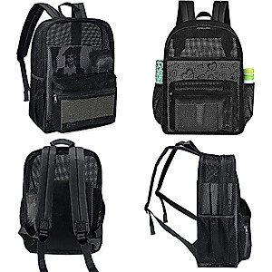 MCWTH Heavy Duty Mesh Backpack, See Through College Student Mesh Bookbag (Black)