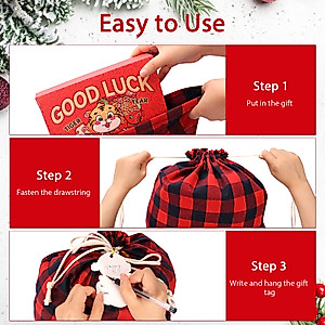 Aboofx 3 Pack Extra Large Christmas Bags with Drawstring, 31.5 x 17.7 Inch Large Plaid Fabric Bags Santa Sack Present Bags Stocking Storage for Christmas Party Xmas Ornaments Supplies