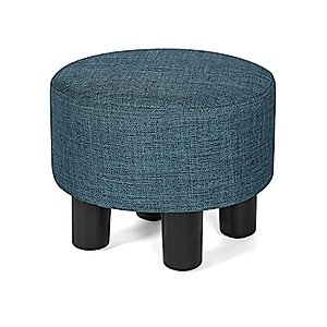 Joveco Small Footstools, Linen Ottomans Round Footrest Stool, Under Desk Upholstered Foot Stools with Plastic Legs, 10" H Mini Ottoman Sofa Stool for Couch, Bedside, Living Room