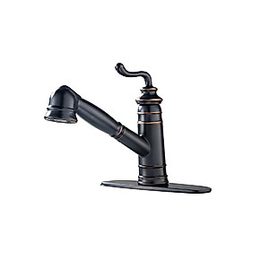 Derengge Single Handle Kitchen Sink Faucet,Oil Rubbed Bronze Pull Out Kitchen Faucet with Deck Plate,1 Hole or 3 Hole Installation,F-825-KG ORB