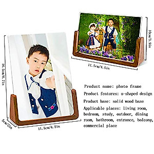 CUNYA Picture Frames, 4x6 Glass Photo Frame with Wooden Base, Rustic Picture Frame Set of 2 for Table Top Desktop Display Room Decor (Walnut)