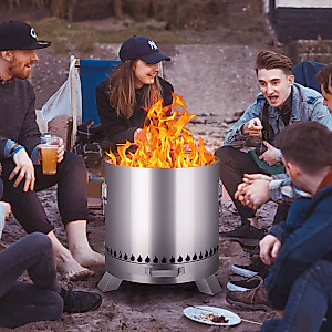 PNKKODW 15 Inch Smokeless Fire Pit Outdoor Wood Burning 304 Stainless Steel Fire Pit, Stove Bonfire Fire Pit with Ash Tray and Lid, Portable Fire Pit with Campfire Grill and Stand for Outside Camping