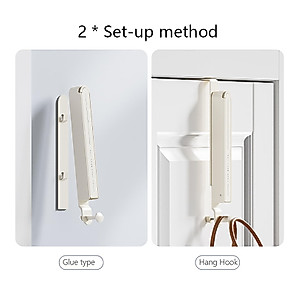 Over The Door Folding Clothes Drying Rack, Alluminum Alloy Hanger with Retractable Lod, Laundry Hanging Coat Rack with 6 Groves, Clothing Hanger Hook for Towel,Coat,Bag and Robe (White Hook Type)