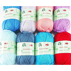 8 Skeins Crochet Knitting Yarn 70% Rayon derived from Bamboo, 30% Cotton Superfine Fingering Weight Sunny Cat Cotonnio Imported (Aegean Blue)
