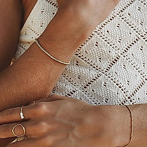 Poxtex Gold Bracelets for Women, 14K Gold Dainty Waterproof Adjustable Bracelets for Women Trendy, Gold Jewelry Sets Inclued Beaded, Cuban, Paperclip, Herringbone, Rope, 7"+2" Extender Chain
