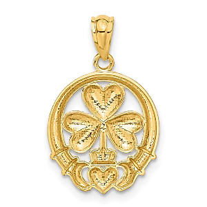 IceCarats 14K Solid Yellow Gold Lucky Clover Leaf Shamrock Flower Heart Irish Claddagh Necklace Celtic Charm Pendant Jewelry Only
