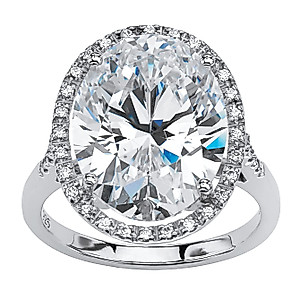 PalmBeach Jewelry Platinum-Plated Sterling Silver Pear or Oval Shaped Cubic Zirconia Halo Ring Size 9