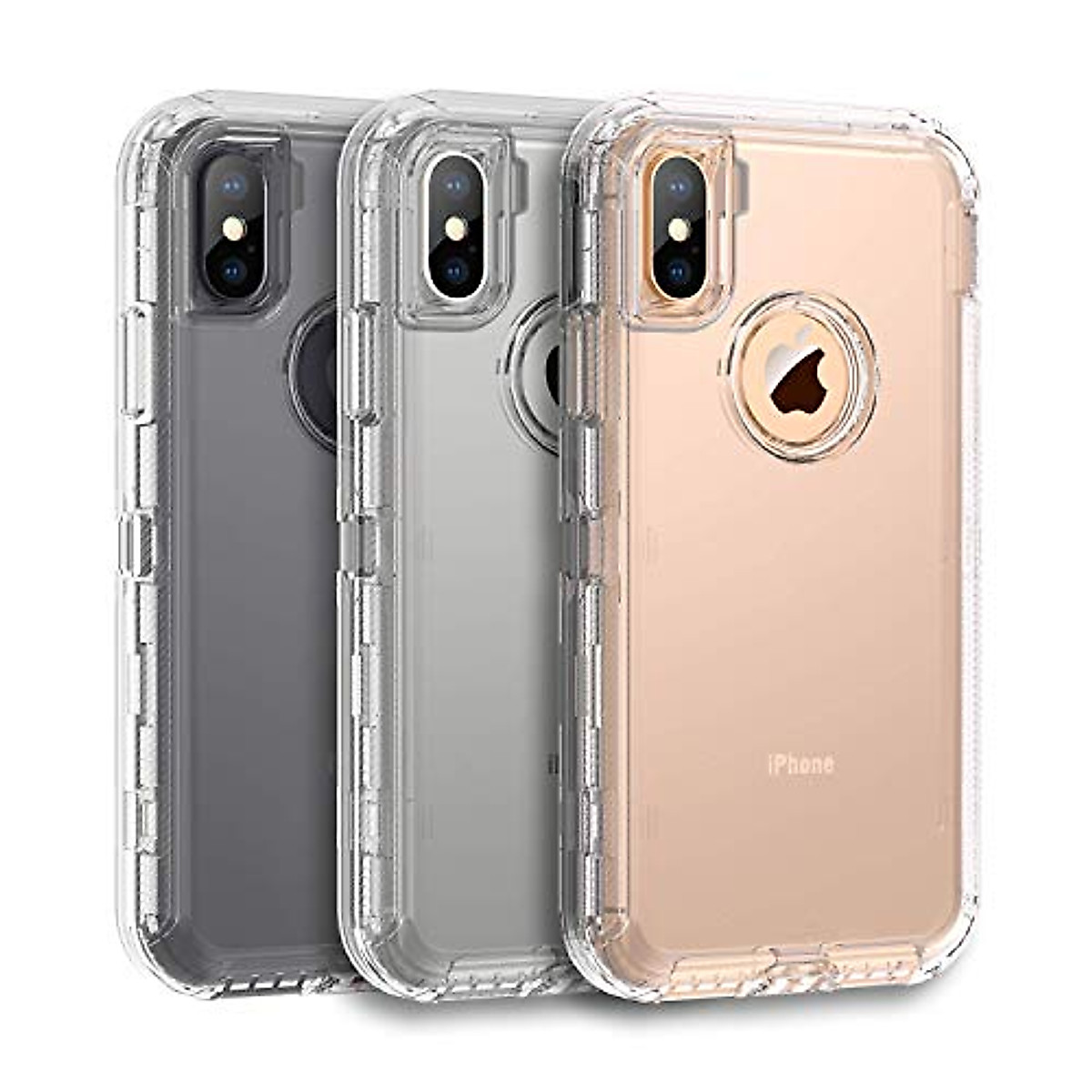 MXX iPhone Xs Case, Heavy Duty Defender Cover - Full Armor Body - Shockproof Protection Bumper - Built-in, 3 in1 Layers Hybrid TPU Rugged Rubber with Hard PC Panel Compatible with iPhone X - (Clear)