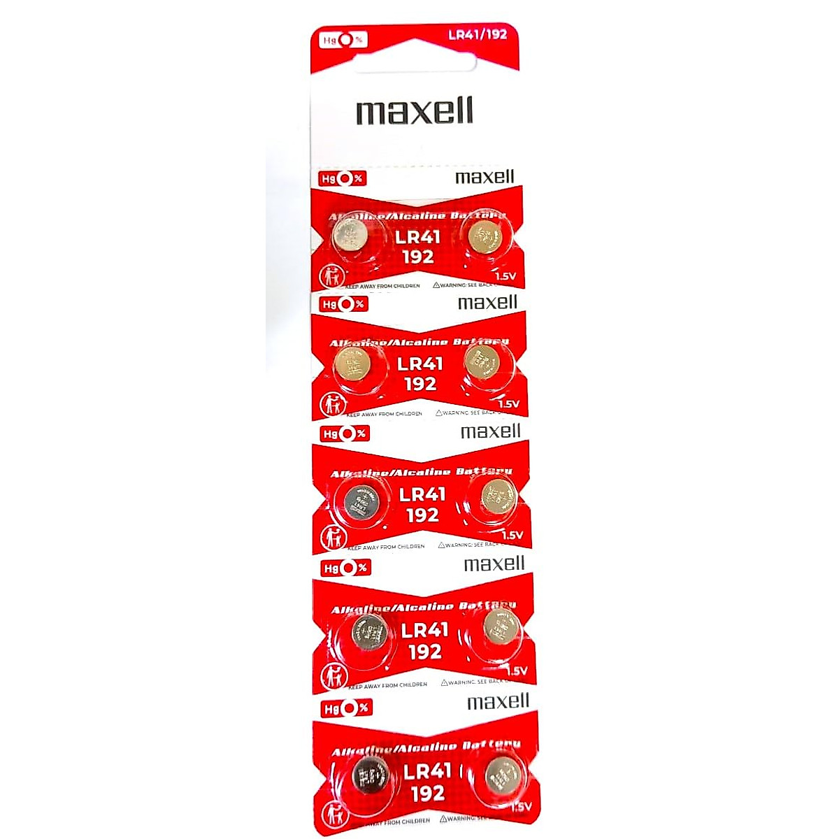 Maxell Batteries LR41 (192, AG3) Alkaline Button Size Battery, On Tear Strip (Pack of 10)