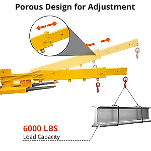 TROPOW Fork Mounted Adjustable Hoist Jib Boom Crane, Adjustable Telescopic Forklift Jib Boom Crane with Two 3 Tons Swivel Hooks, 6000 LBS Lift Capacity Forklift Crane for Warehouse or Factories
