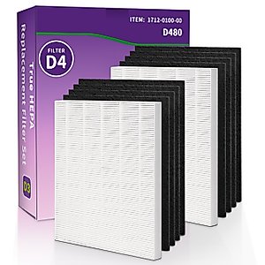Aneedmore D480 Replacement Filter D4 for Winix D480 Air Purifier, 1712-0100-00, 2 HEPA（H13） + 8 Carbon Pre-Filters