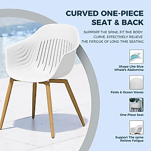 Grand patio Outdoor Dining Chairs Set of 4 Indoor Outdoor Modern Recycled Plastic Dining Chair, Rust Free Frame, Woodgrain Legs, Whale Modeling Design for Kitchen, Dining (Light Gray)