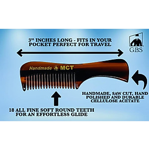 G.B.S Handmade Men and Women Comb Set- Pack of 3, Unbreakable Fine Toothed Mustache,Eyebrow Pocket Comb- Portable Pocket Size for Styling Beard & Hair anytime, Tortoise MCT DCT PCT Combs