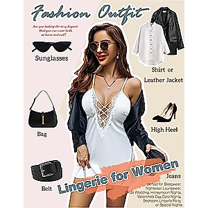 Avidlove Women Chemise Lingerie Satin Lace Nightgown Lace Babydoll Sleepwear Dress White Large