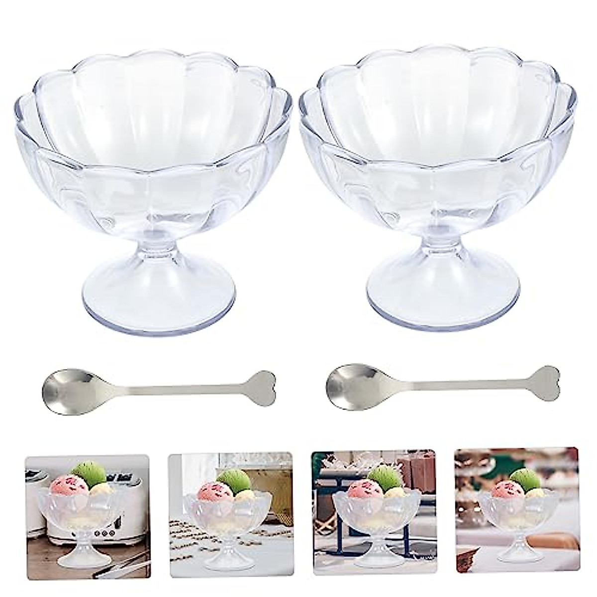 Mikinona 2pcs Dessert Goblet Mini Server Glass Dessert Bowls Clear Dessert Cups Taster Bowl Mini Trifle Dish Parfait Cup Ice Cream Bowls Clear Goblet Dessert Bowl Cups Snack Cup Transparent