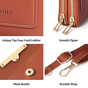 GEARONIC Women's Sling Handbag, Faux Leather, Coffee-Phone Wallet, Crossbody Bag with Transparent Window, 7 x 4.5 x 1.6 in
