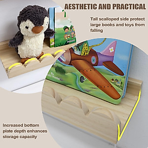 icnjdMopclean Scalloped Shelves for Nursery - Wall Book Shelves for Bedroom Kids, Nursery Bookshelf for Wall Set of 4, Floating Book Shelves Solid Wood,16 Inch, Natural