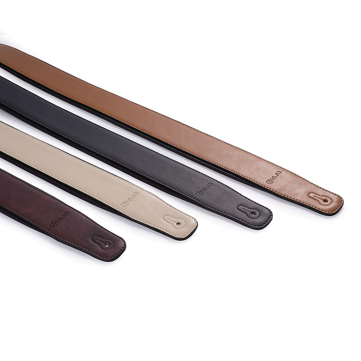 KLIQ Premium Padded Leather Guitar Strap for Bass & Electric Guitar with 3" Wide Pad and Adjustable Length from 41" to 54", Auburn