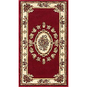 Well Woven Pastoral Medallion Red French (2'3" x 3'11") Area Rug European Floral Formal Traditional Area Rug Easy Clean Stain Fade Resistant Modern Classic Contemporary Thick Soft Plush Doormat