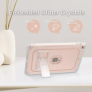 ZoneFoker Case for iPad Air 2 Case, for iPad 6th/5th Generation 2018/2017, for Apple iPad 9.7 inch with Screen Protector/Stand,Clear Glitter Full-Body Coverage Slim Cover for Girls Women Kids