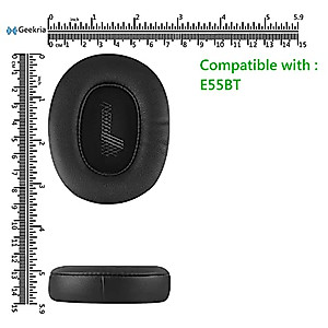 Geekria QuickFit Protein Leather Replacement Ear Pads for JBL E55BT Headphones Ear Cushions, Headset Earpads, Ear Cups Repair Parts (Black)