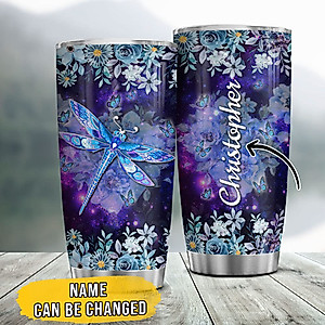 Wassmin Personalized Animal Tumbler Cup With Lid 20oz 30oz Custom Name Animal Stainless Steel Double Wall Vacuum Insulated Tumblers Coffee Travel Mug Birthday Christmas Customized Gifts (Dragonfly)