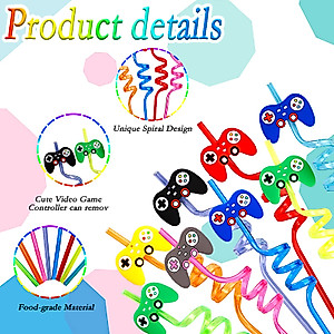 24 Pack Video Game Party Favors Game Controller Drinking Straws,Video Game Straws Reusable Plastic Straws,Boys Gamer Birthday Party Supplies Gifts for Kids,Game On Party Supplies
