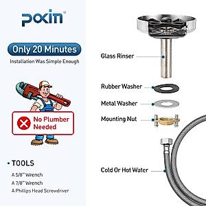 POKIM Glass Rinser for Kitchen Sink Stainless Steel Bottle Washer for Bar Sink Brushed Nickel High Pressure Rinse Cup Cleaner Accessories Solid 304 SUS Mode Replacement