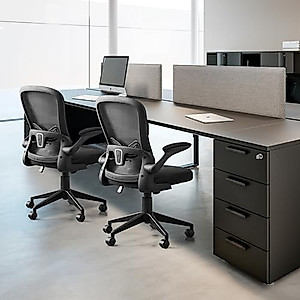 HMeeZnn Ergonomic Office Chair, Desk Chairs with Wheels Mesh Computer Chair Mid Back Swivel Chair with Adjustable Armrest Lumbar Support for Home Office Executive Work Study, Black