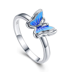 CHENGHONG Butterfly Ring 925 Sterling Silver Stereoscopic Nature Butterfly Jewelry for Mom Minimalist Animal Statement Promise Engagement Wedding Ring for Women,Sizes 7-9 (8)