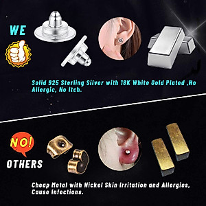 Catinee 3 Pairs Earring Backs,925 Sterling Silver Earring Backs for Studs, Adjustable Hypoallergenic Locking Earring Backs Fit 0.028-0.039inch Post（White+Gold）