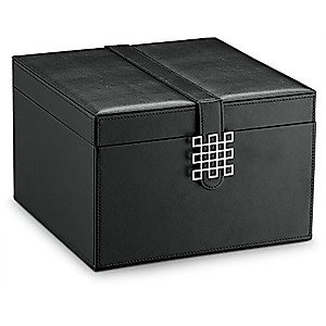 Glenor Co Earring Organizer Holder - 50 Small & 4 Large Slots Classic Jewelry box with Drawer & Modern Closure, Mirror, 3 Trays for Earrings, Ring or Chain Storage - PU Leather Case - Black