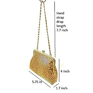 X-Small Women clutch metal mesh purse Hand strap carry for Cocktail Party Prom Wedding Banquet (Gold)