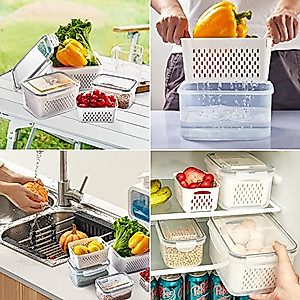Fruit Grape Storage Containers for Fridge 3 Pack - Produce Fruit Fresh Saver Containers with Lids, Drain Baskets and 20 PCS Reusable Food Storage Bags, Bins BPA-Free for Veggie Berry Salad Lettuce