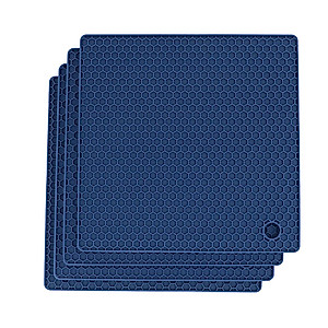 Alnicov Set of 4 Silicone Pot Holders Multi-Purpose Hot Pads,Non Slip Flexible Durable Heat Resistant for Table Kitchen Navy Blue