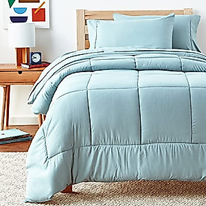 Sweet Home Collection 5 Piece Comforter Set Bag Solid Color All Season Soft Down Alternative Blanket & Luxurious Microfiber Bed Sheets, Misty Blue, Twin