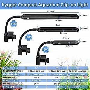 hygger 0.5~5 Gallon Nano Tank Mini Clip-on Aquarium Light with White Blue Red LEDs Fish Tank Lighting Built-in Timer 5 Brightness Levels 6W with USB Port (Include Power Plug)